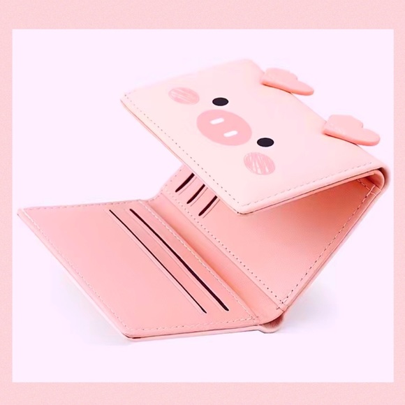 Bags | Pink Piggy Wallet With Cute Little Heart Ears Vegan Leathernwt ...